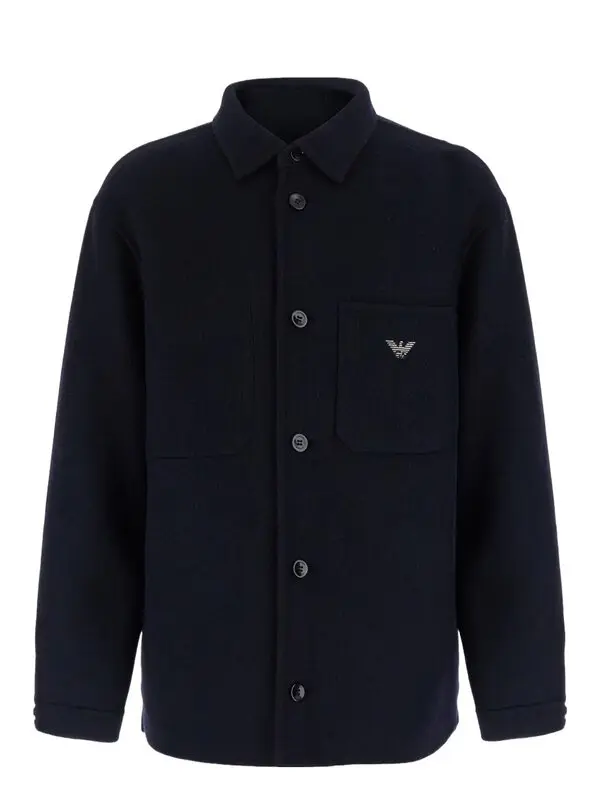 Emporio Armani Long Sleeved Logo Embroidered Jacket - Blue