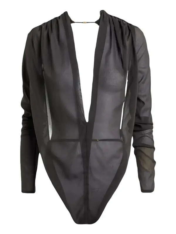 Saint Laurent Chiffon Long-sleeve Bodysuit - No