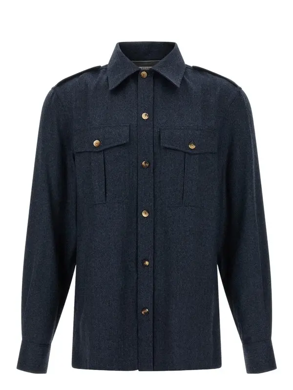 Brunello Cucinelli Long Sleeved Flannel Shirt - Blue