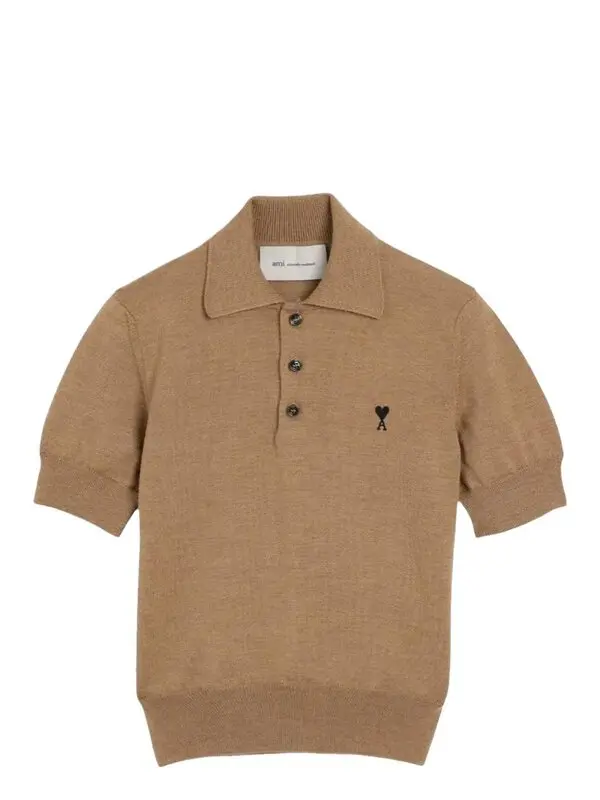 AMI Paris Logo Knit Polo Knitted Top - Camel/black