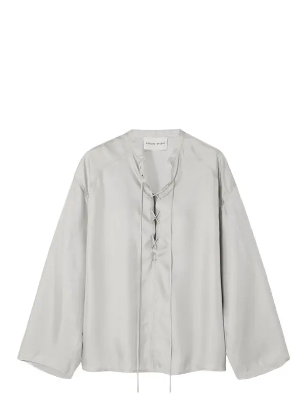 Loulou De Saison Lace-up Silk-twill Blouse - Silver-gray