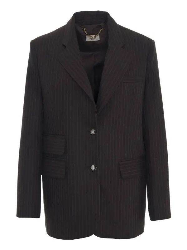Elisabetta Franchi Striped Single-breasted Jacket - Brown