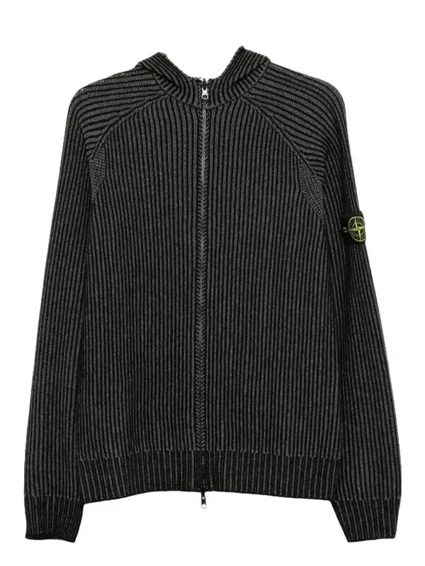 Stone Island Ribbed-knit Zip-up Cardigan - Black