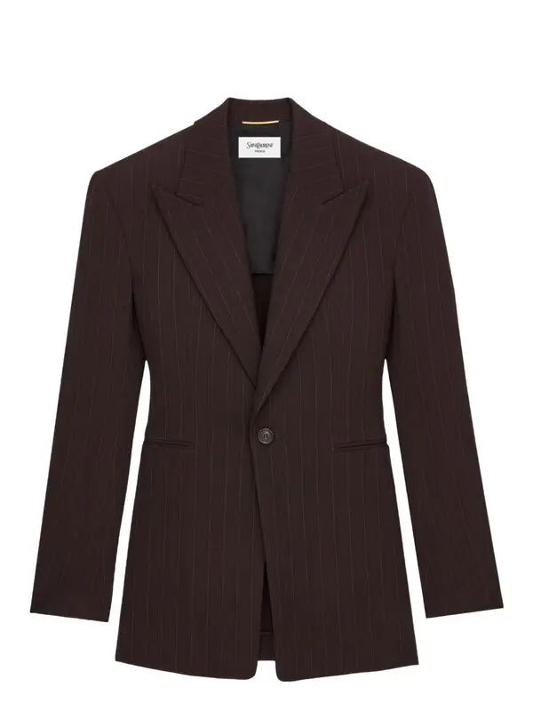 Saint Laurent Single-breasted Striped Jacket - Maroon/beige