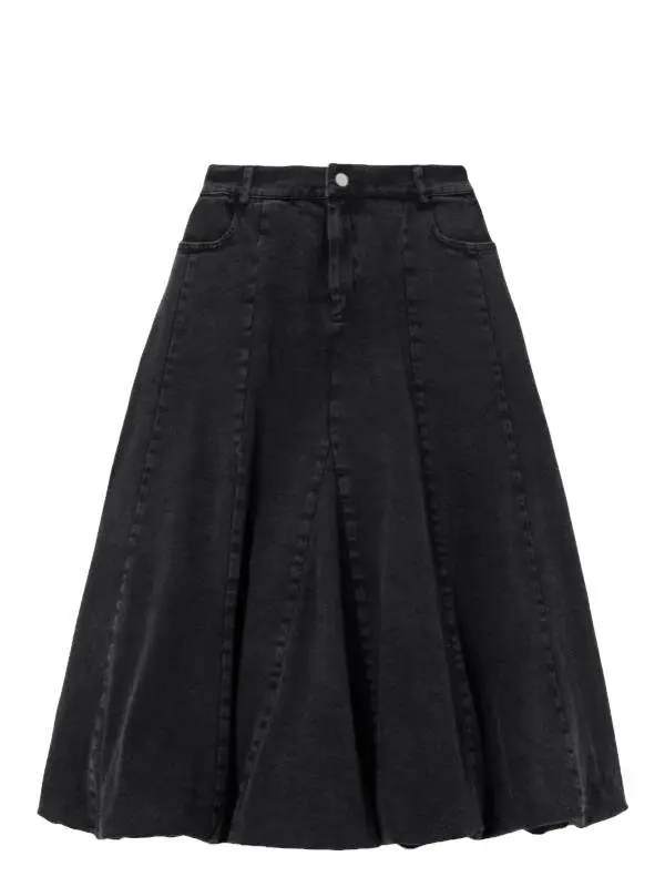 Sea Patchwork Denim Mid-length Skirt - Black