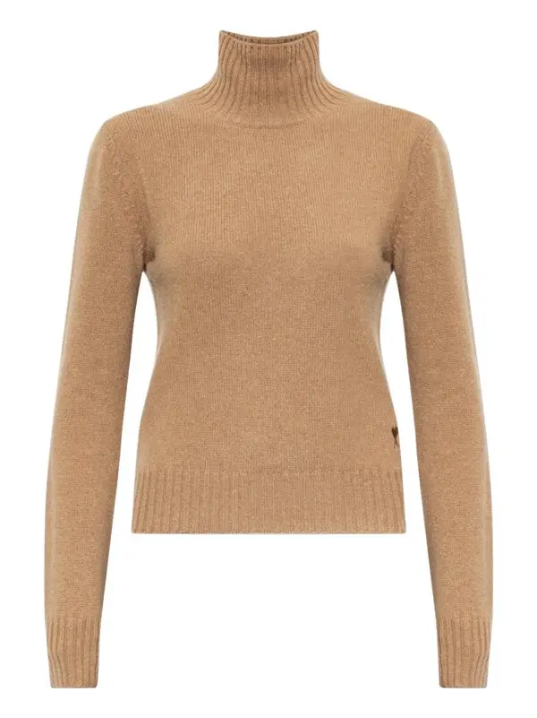 AMI Paris De Coeur Roll-neck Sweater - Beige