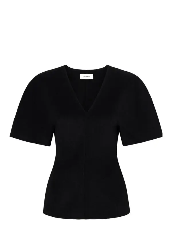 LISA YANG Double V-neck Peplum Top - Black