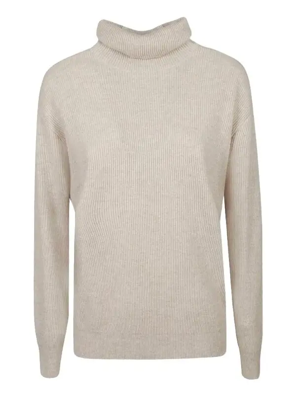 Brunello Cucinelli High Neck Knitted Jumper - Oyster