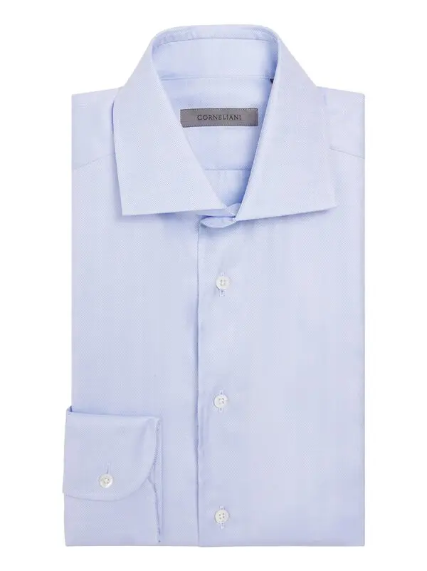 Corneliani Cotton Herringbone Shirt - Navy