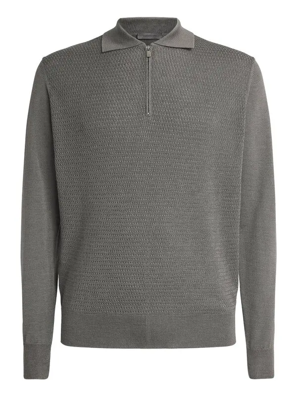 Corneliani Virgin Wool Quarter-zip Polo Sweater - Green