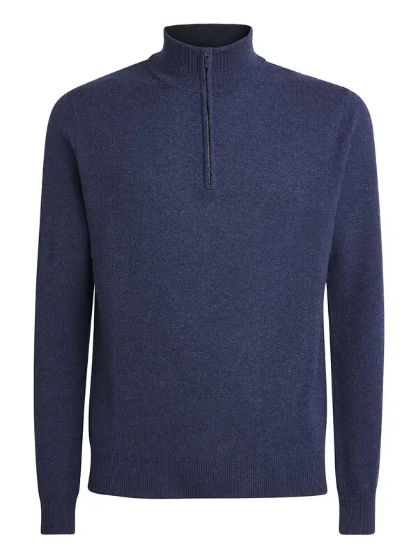Corneliani Virgin Wool-cashmere Quarter-zip Sweater - Blue