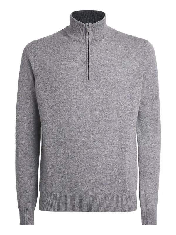 Corneliani Virgin Wool-cashmere Quarter-zip Sweater - Grey