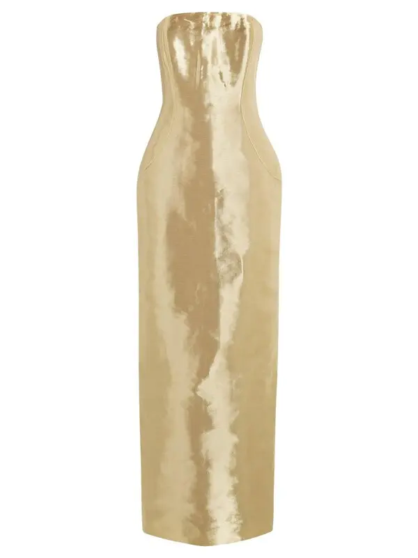 Cult Gaia Satin Strapless Ficklin Gown - Gold