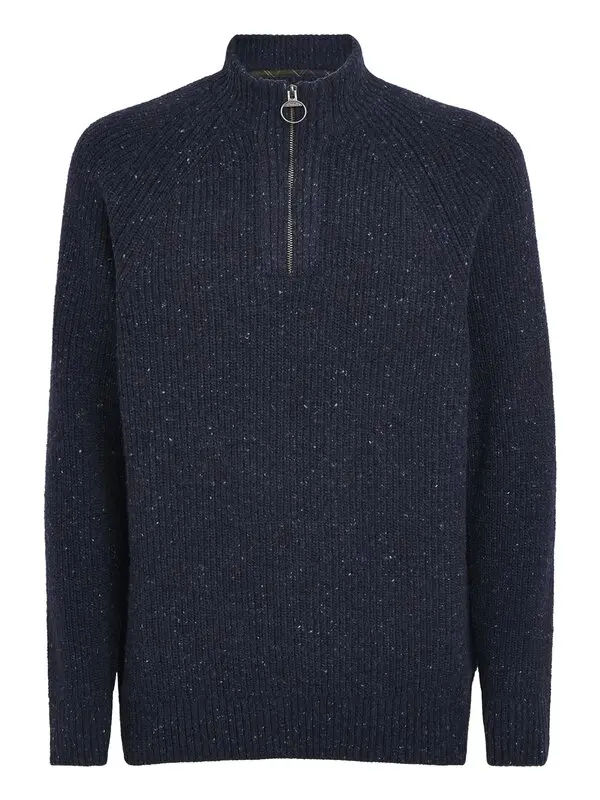 Barbour Wool-blend Essentials Fleck Quarter-zip Sweater - Navy