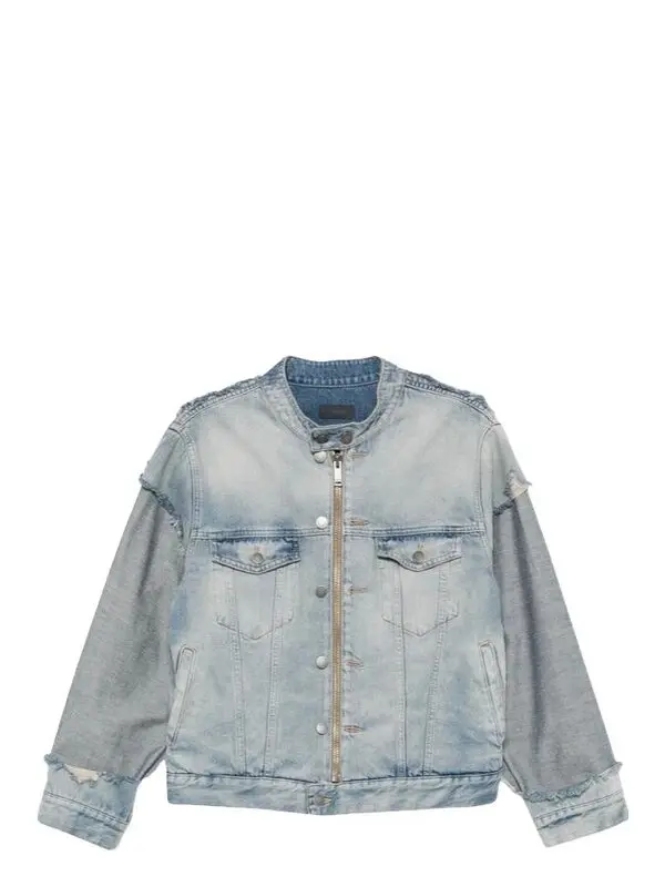 HAIKURE Distressed Panelled Denim Jacket - Light Blue
