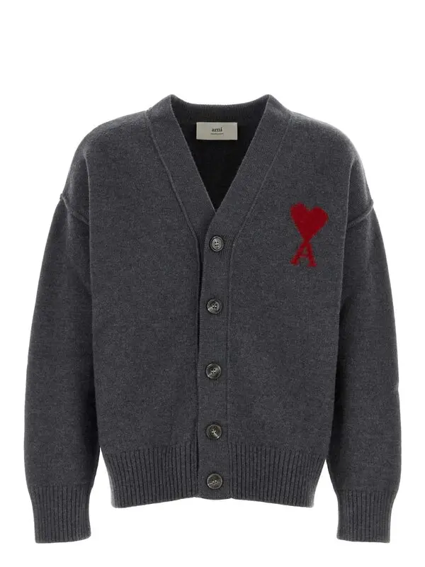 AMI Paris Dark Grey Wool Cardigan - Gray