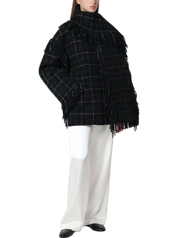 TOTEME Black/green Check Jacket With Scarf - Multicolor