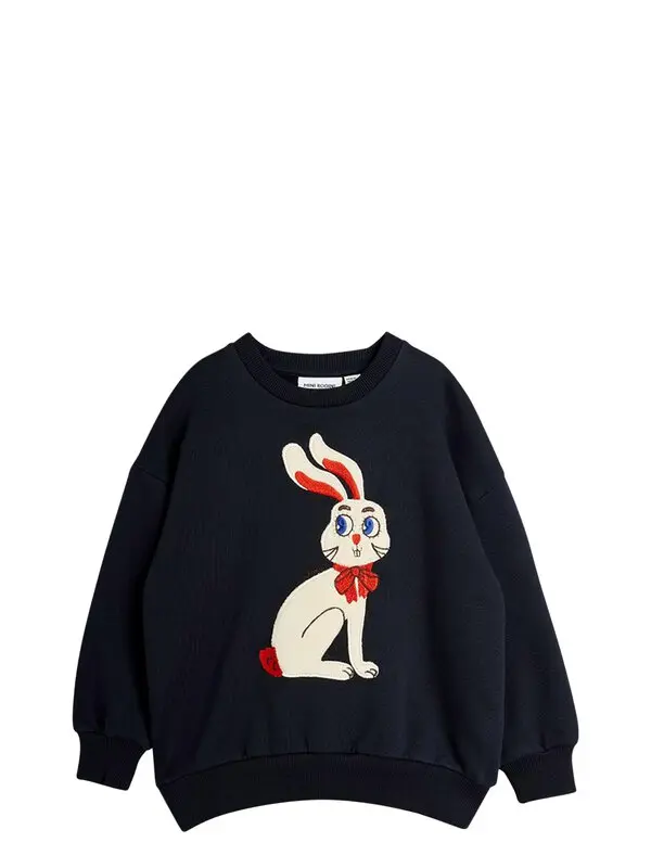 MINI RODINI Organic Cotton Sweatshirt With Rabbit - Black