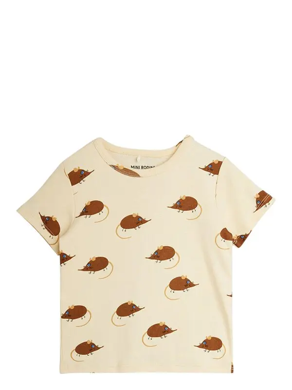 MINI RODINI Short-sleeved T-shirt With Mouse Print - Beige
