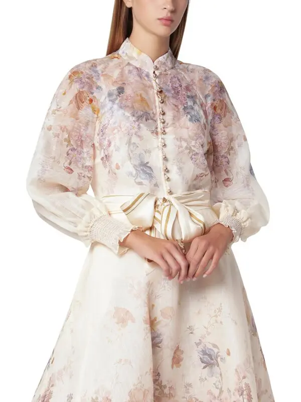 Zimmermann Cream Ascent Blouse In Silk And Linen Blend - Multicolor