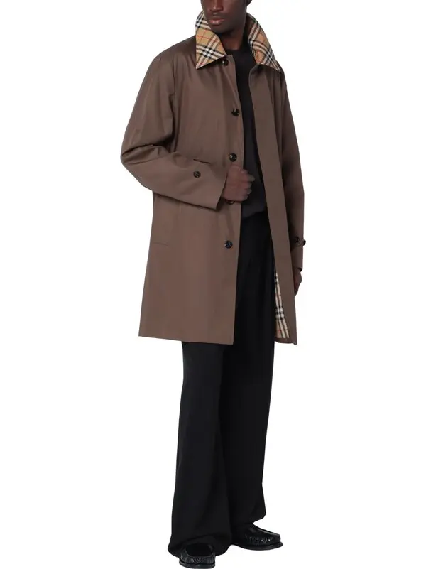 Burberry Cotton Trench Coat With Check Collar - Brown