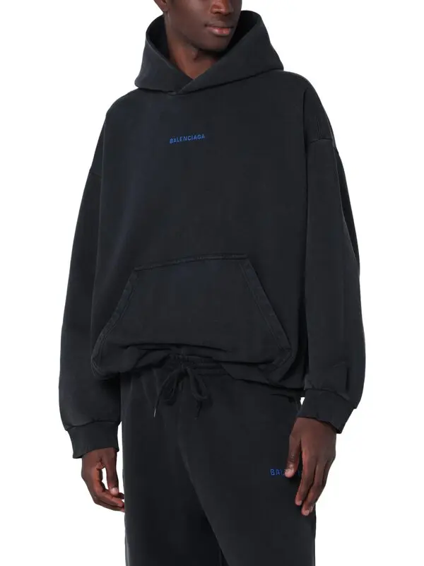 Balenciaga Faded-effect Oversized Hooded Sweatshirt - Black