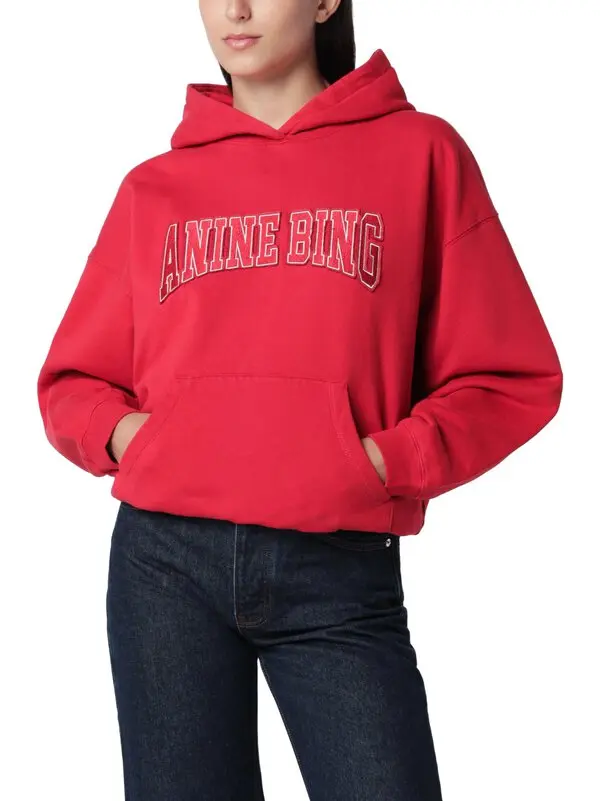 ANINE BING Harvey Cotton Hoodie - Red