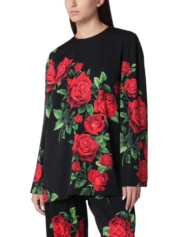 Dolce & Gabbana Silk Blouse With Floral Print - Black
