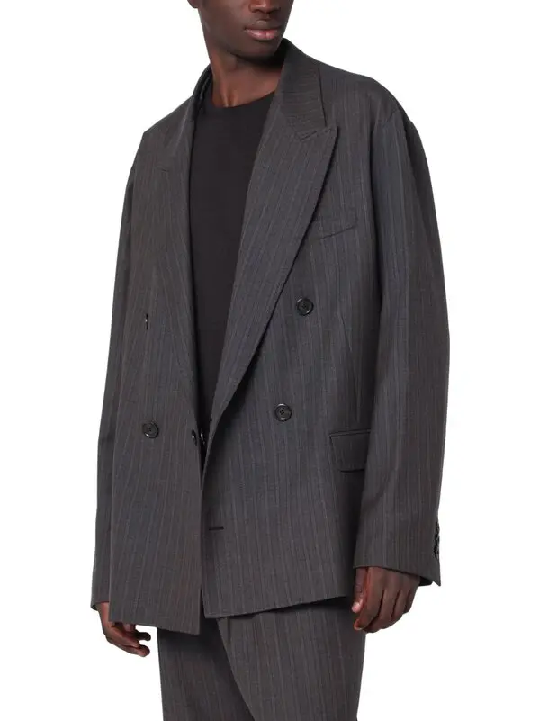 Our Legacy Halt Striped Wool And Cotton Blazer - Grey