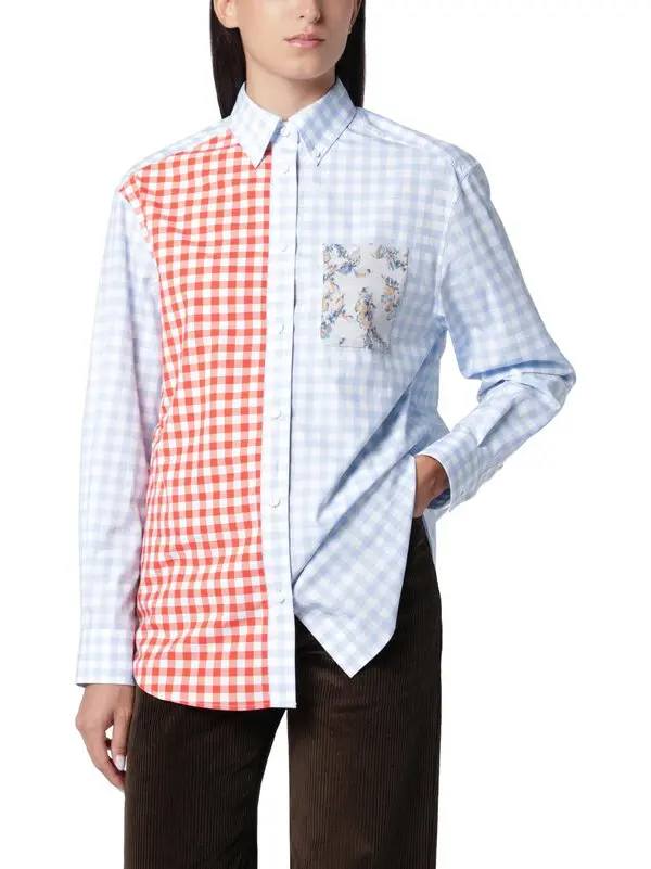 Loewe Light Blue And Orange Patchwork Cotton Shirt - Multicolor