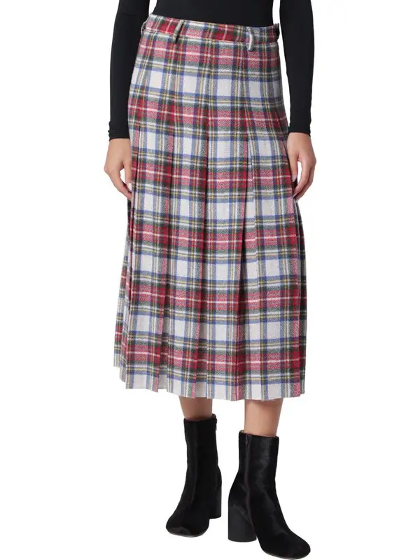 MAISON MARGIELA Long Pleated Wool-blend Skirt With Check Pattern - Multicolor
