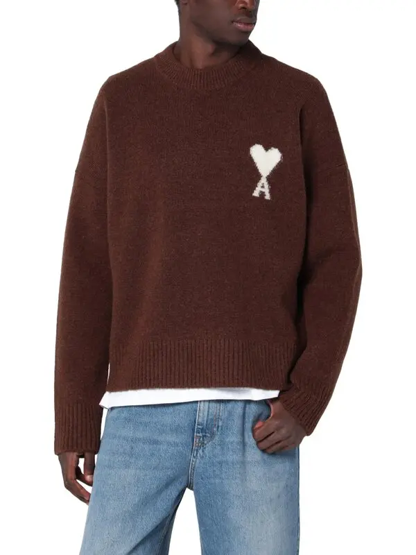 AMI Paris De Coeur Wool Sweater - Brown