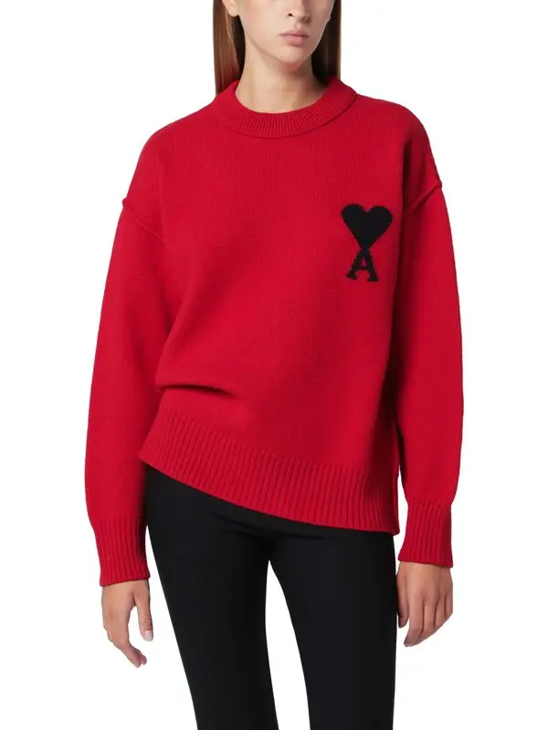 AMI Paris Ruby De Coeur Virgin Wool Sweater - Red