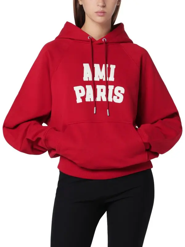 AMI Paris Hooded Sweatshirt With Logo Embroidery - Red