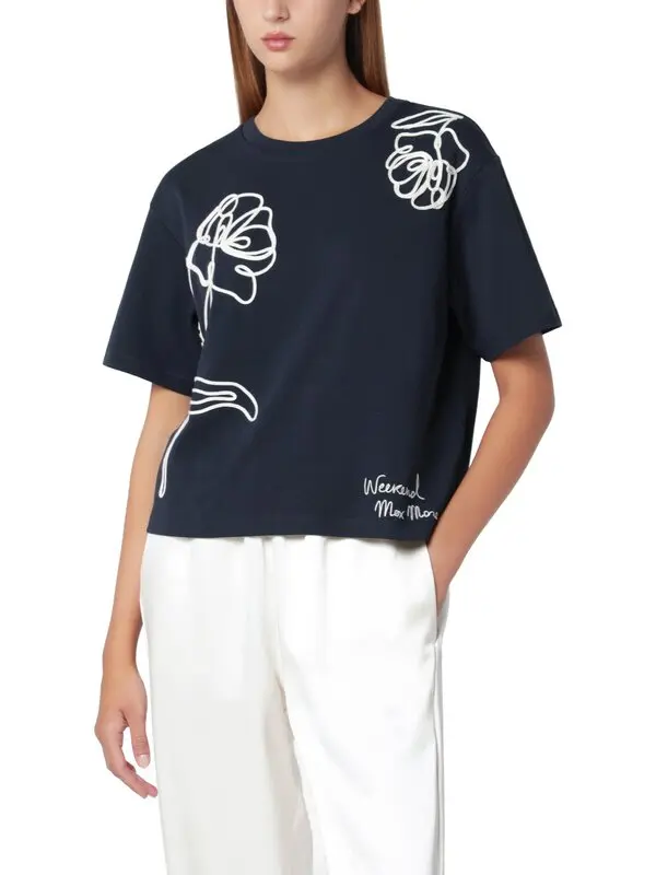 Max Mara Boxy Cotton T-shirt With Print - Blue