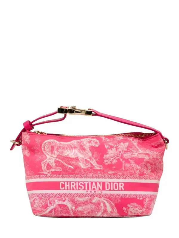 Dior 2022 Small Technical Fabric Toile De Jouy Reverse Diortravel Nomad Pouch Handbag - Pink