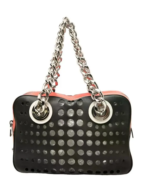 Prada 2013-2026 Perforated Leather City Fori Chain Handbag - Black