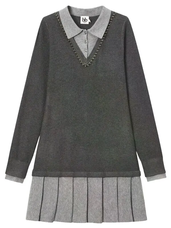 B+AB Chain-embellished Pleated Mini Dress - Grey