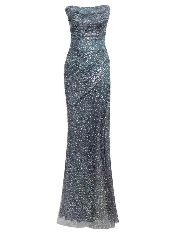 GEMY MAALOUF Strapless Embroidered Gown - Blue