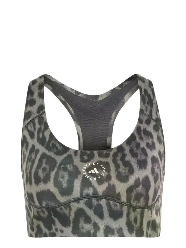 Adidas By Stella McCartney Leopard-print Racerback Sports Bra - Grey