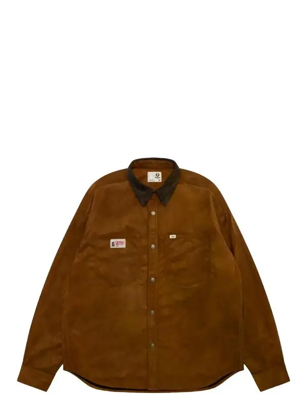 AAPE BY *A BATHING APE College Contrast-collar Logo-patch Shirt - Brown