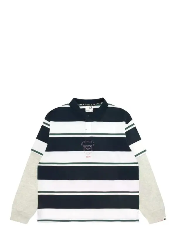 AAPE BY *A BATHING APE Moonface Striped Layered-sleeve Polo Shirt - Blue