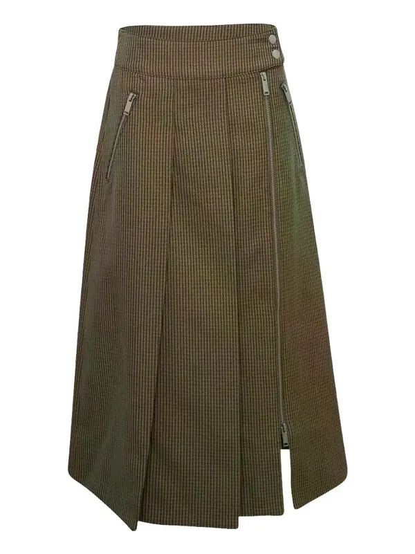 3.1 Phillip Lim Check-pattern Zip-detail Midi Skirt - Brown