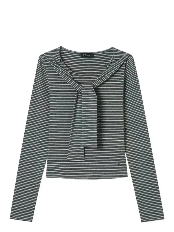 TOUT A COUP Striped Tie-detail Top - Grey