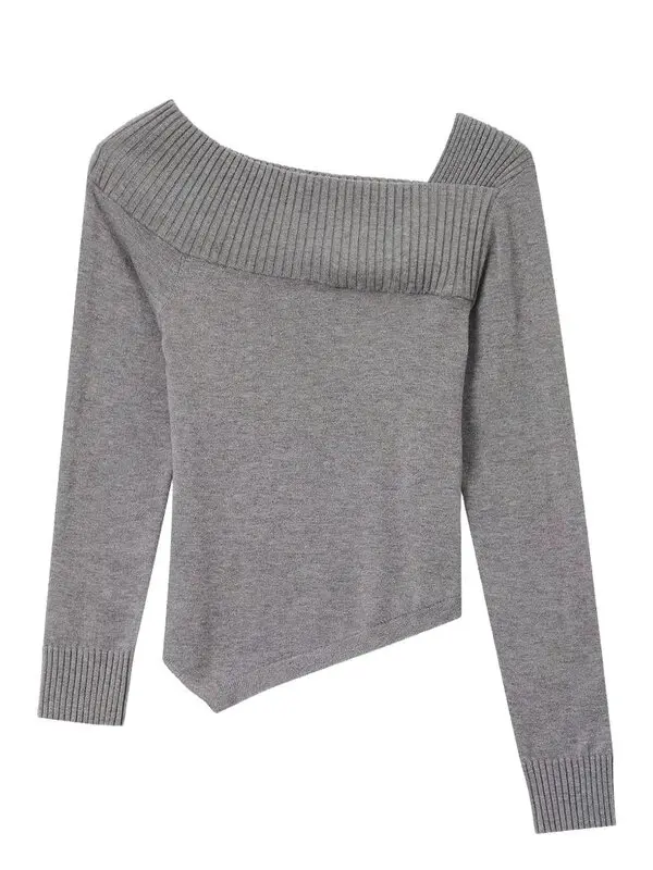 TOUT A COUP Asymmetric-hem Ribbed-trim Sweater - Grey