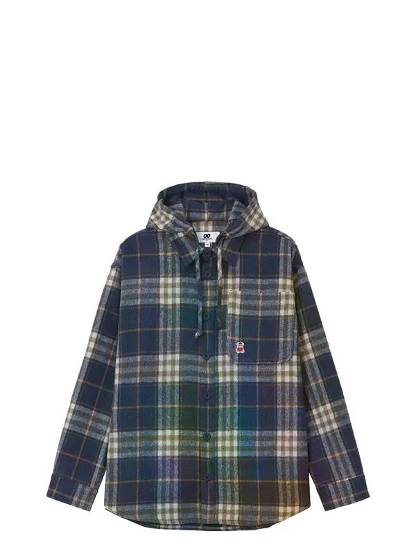 CHOCOOLATE Check-pattern Shirt Hoodie - Blue