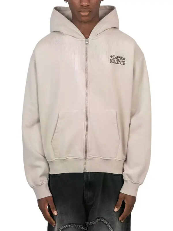 CARNE BOLLENTE Dot Connector Graphic-print Zip-up Hoodie - Neutrals