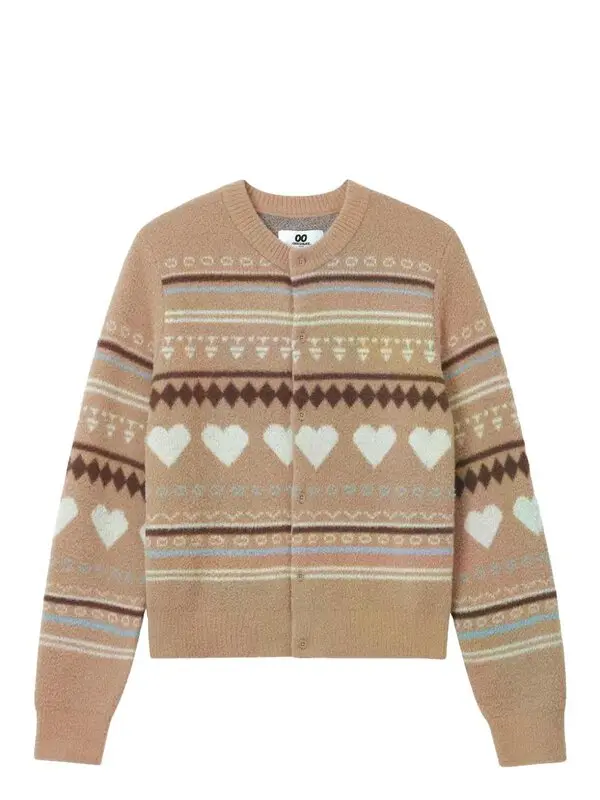 CHOCOOLATE Fair Isle Heart-intarsia Cardigan - Neutrals