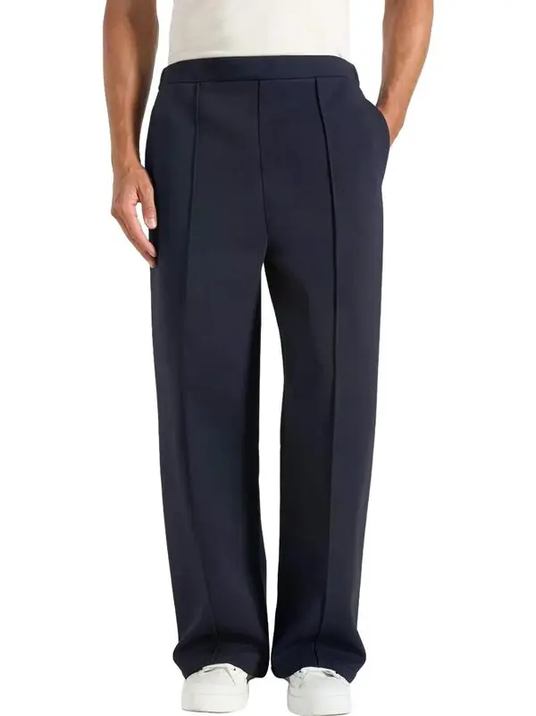 Manière De Voir Jerome In Navy Wide Leg Neoprene Pants - Blue