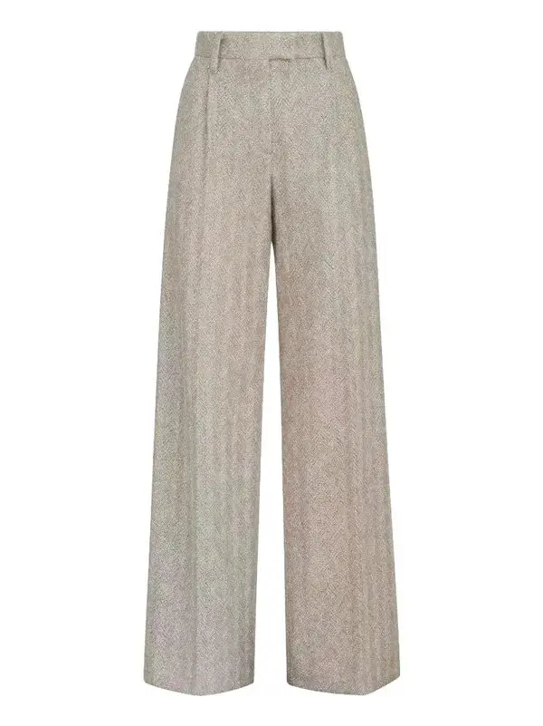 Brunello Cucinelli Dazzling Chevron-embroidery Loose-pleated Trousers In Sparkling Mohair And Wool - Neutrals
